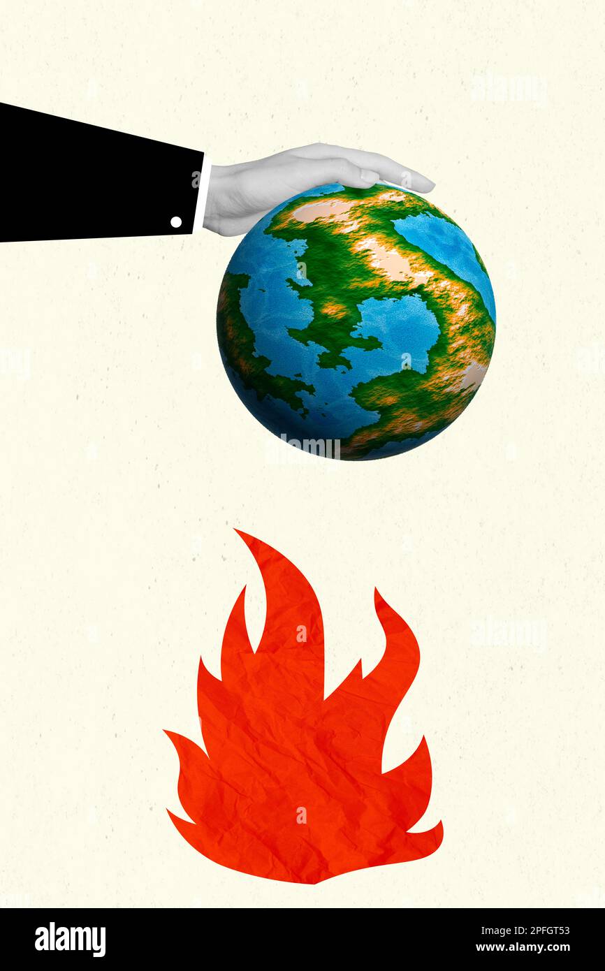 Vertical image conceptual collage earth planet under heat flame global ...