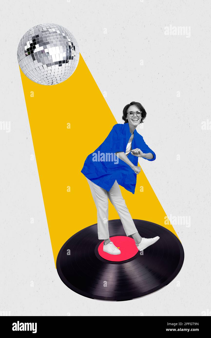 Magazine creative picture collage of young lady clubber dancing vintage ...