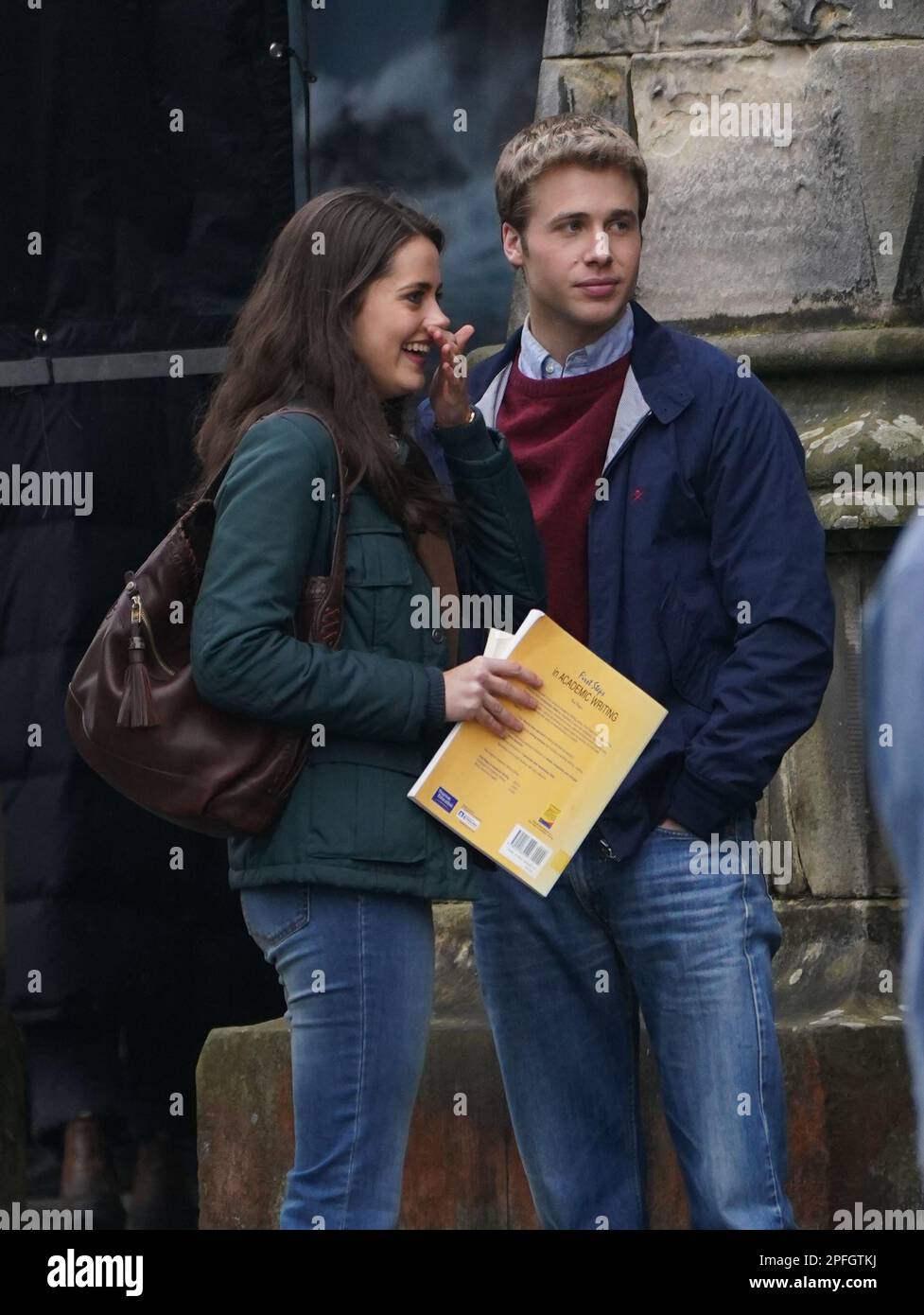 Actress Meg Bellamy, who plays Kate Middleton, and actor Ed McVey, who plays the part of Prince ...