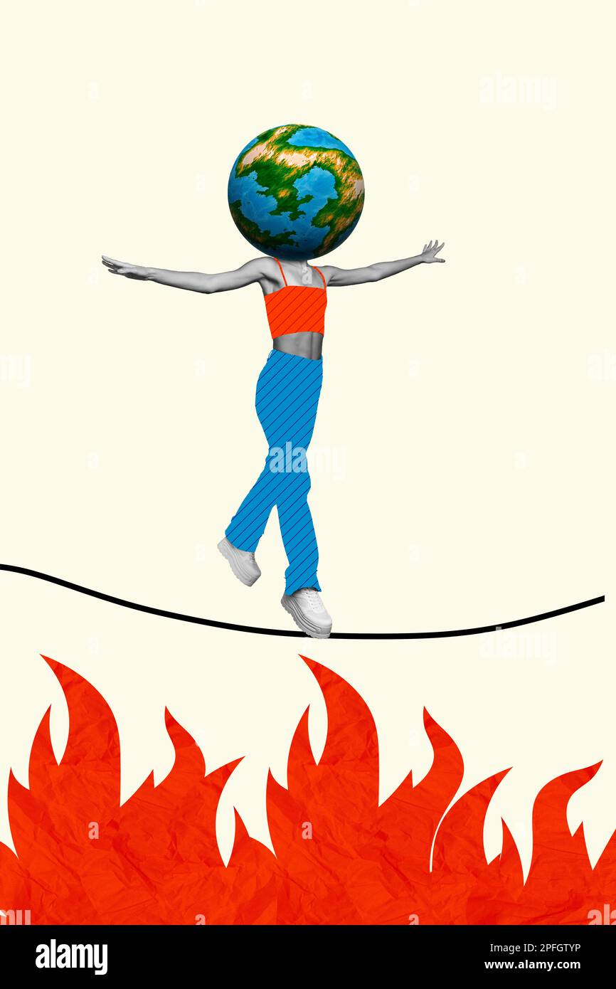 Creative environmental collage of freak young person with earth planet ...