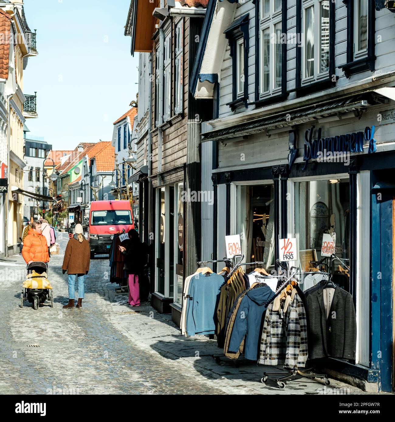 Stavanger, Norway, March 10 2023, People Walking Around Traditional ...