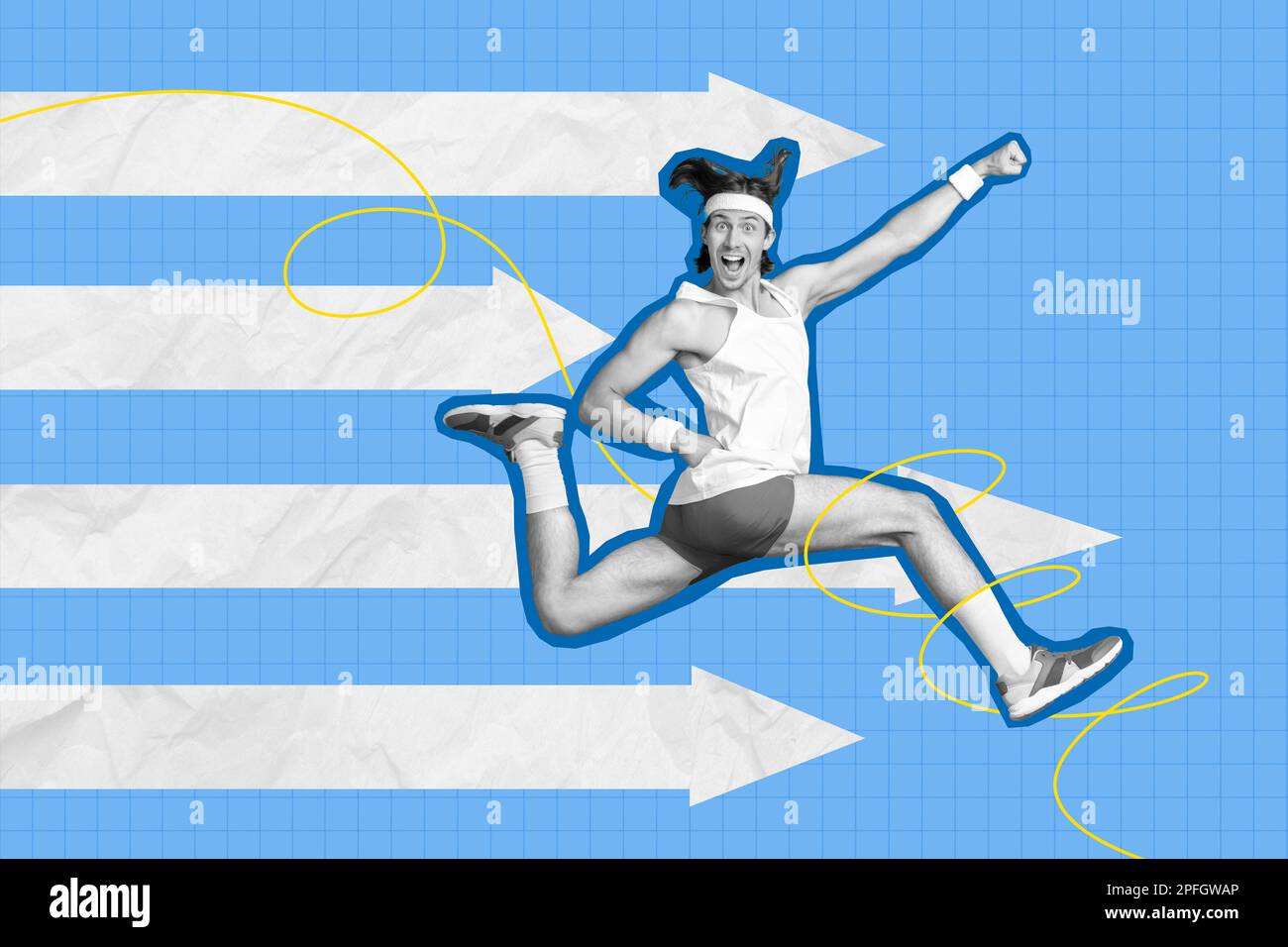 Composite photo collage of young professional sportsman running correct ...