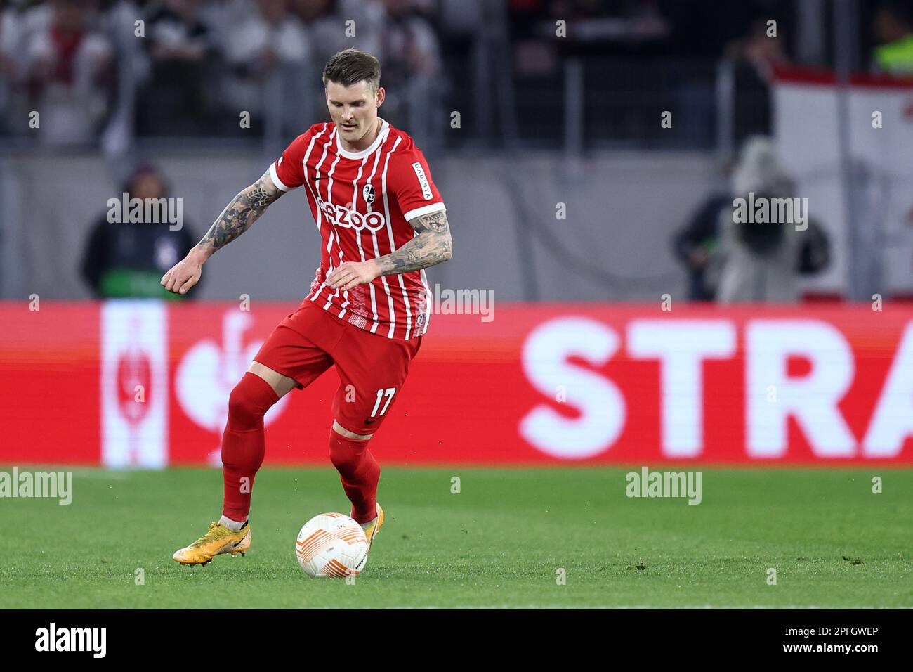 Lukas Kubler of Sc Freiburg controls the ball during the Uefa Europa ...