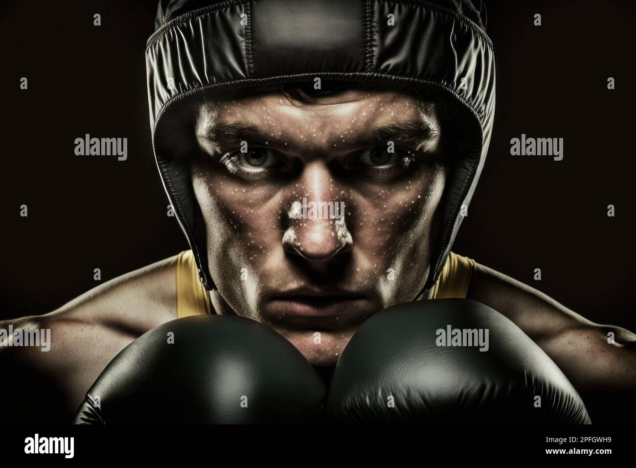 Close up portrait of confident professional boxer on boxing ring ...