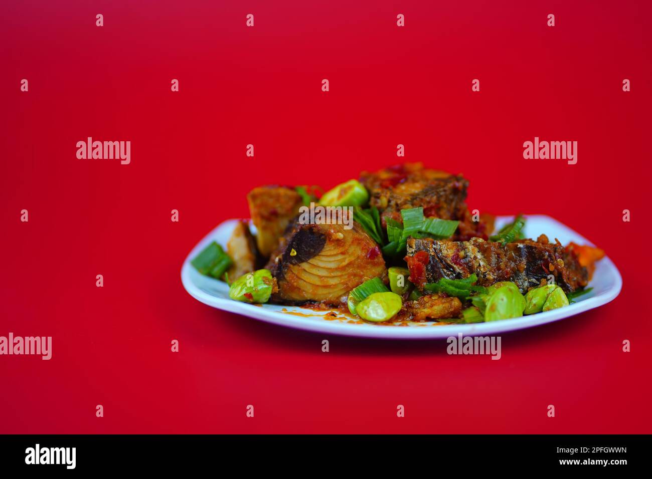 Indonesian food, Cakalang Balado or chilli stir fry skipjack tuna with ...