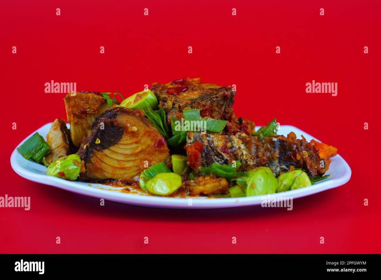 Indonesian food, Cakalang Balado or chilli stir fry skipjack tuna with ...