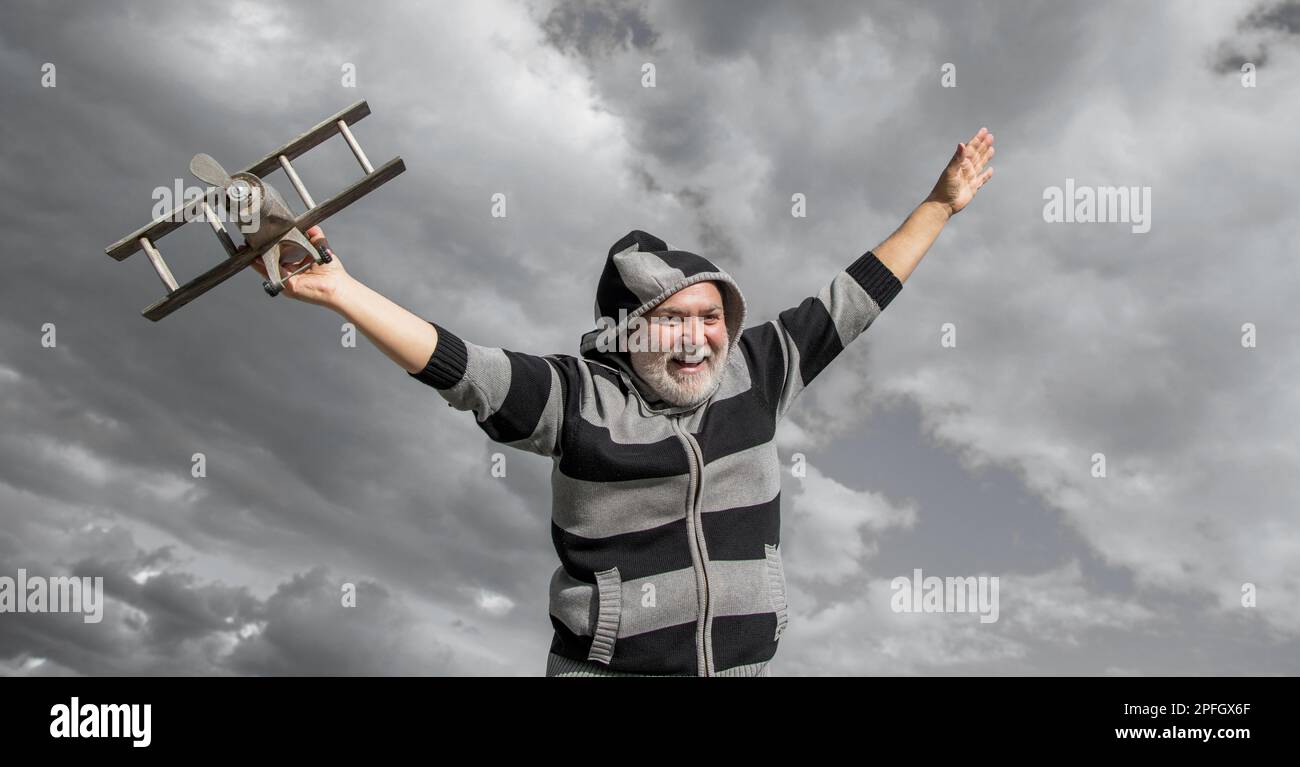 happy retirement. retired granddad feel free. retired old man outdoor ...