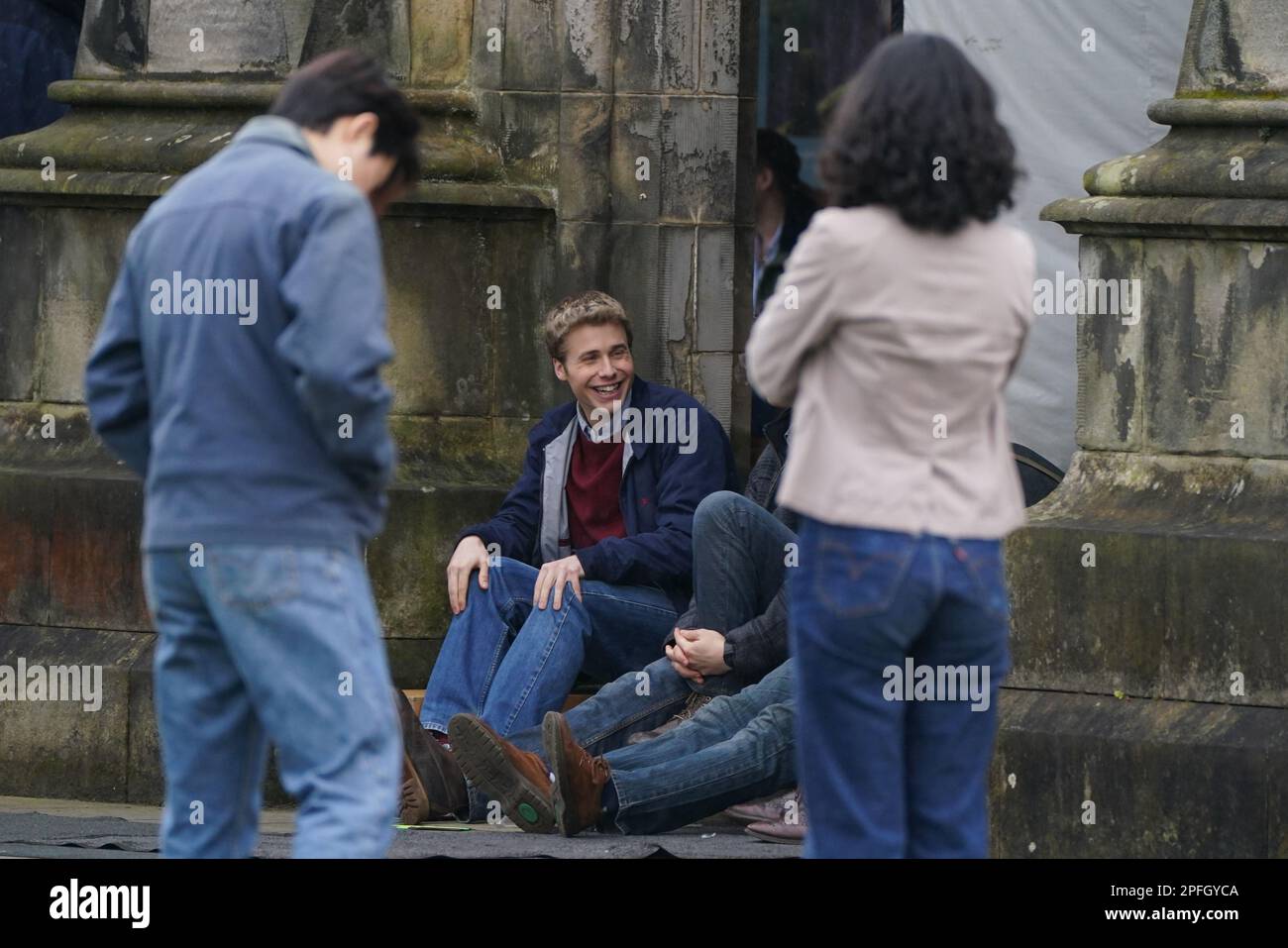 Actor Ed McVey, who plays the part of Prince William, filming scenes in ...
