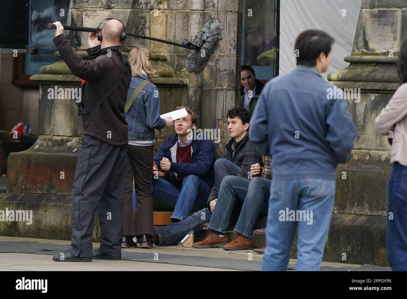 Actor Ed McVey, who plays the part of Prince William, filming scenes in ...