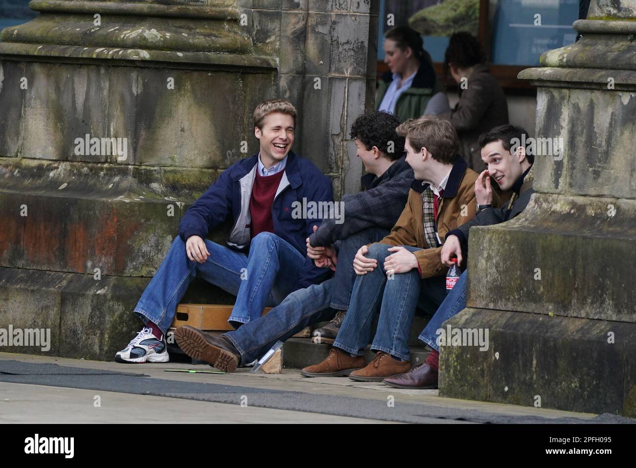 Actor Ed McVey, who plays the part of Prince William, filming scenes in ...