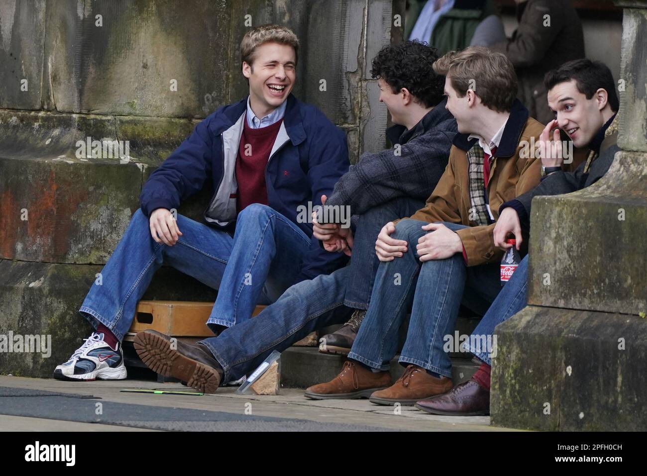 Actor Ed McVey, who plays the part of Prince William, filming scenes in ...