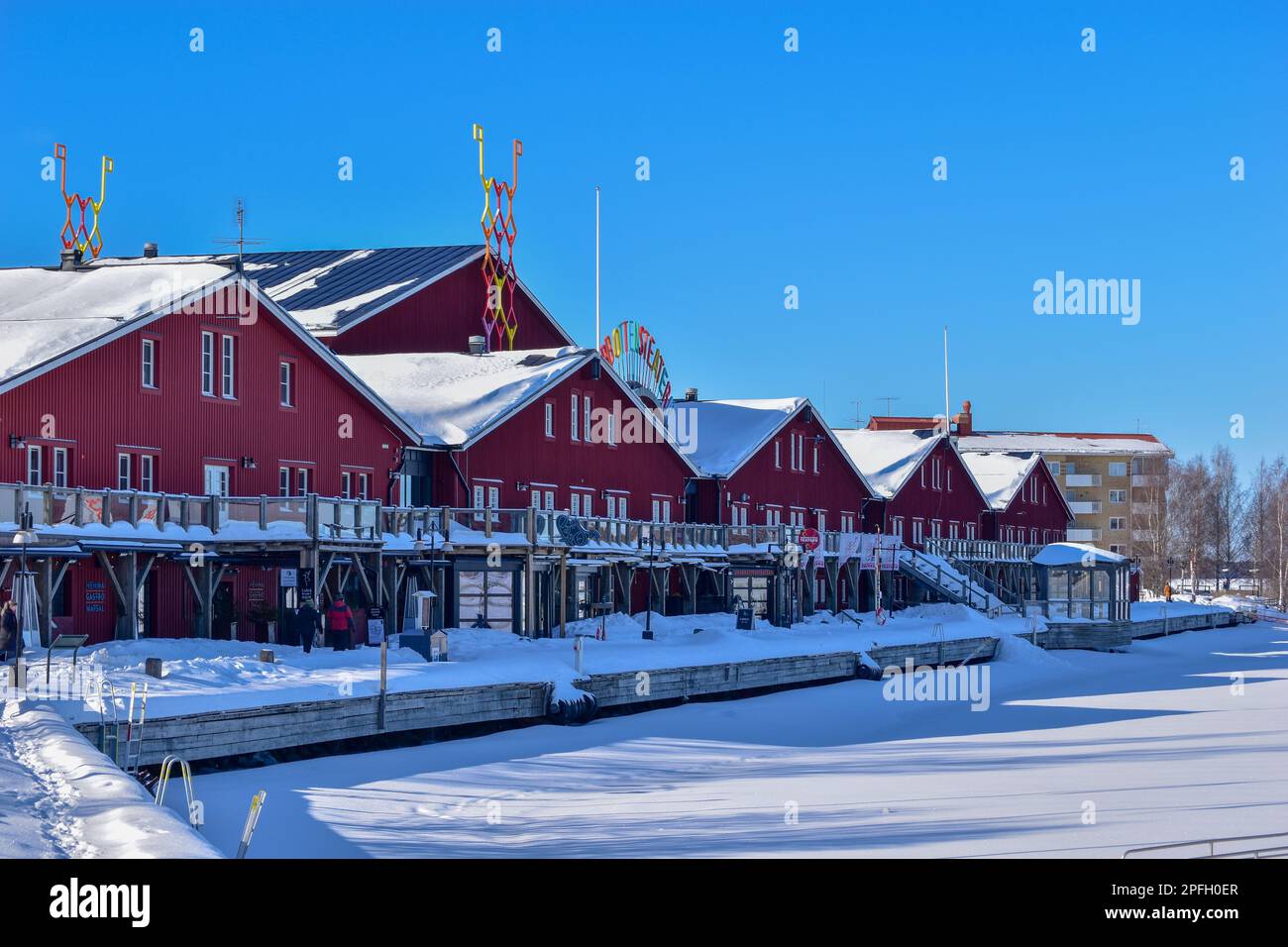 Lulea, Sweden Panorama city. Norrbottens Teater sunny winter day. Lulea ...