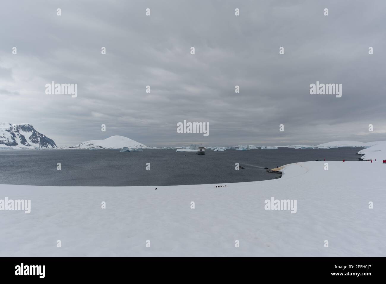 cruise ship landing tourists onto Booth Island - Antarctica Stock Photo ...