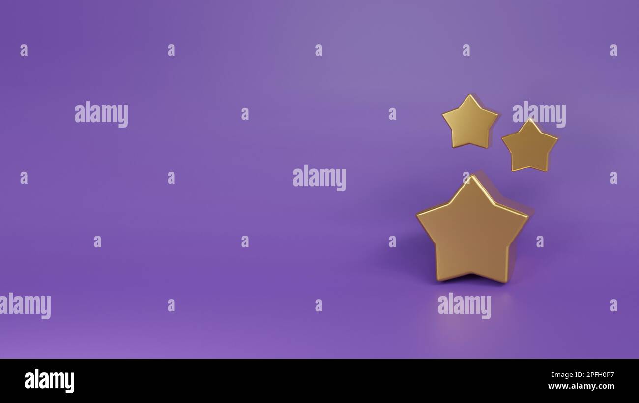 Golden stars on purple background, copy space.3D rendering Stock Photo ...