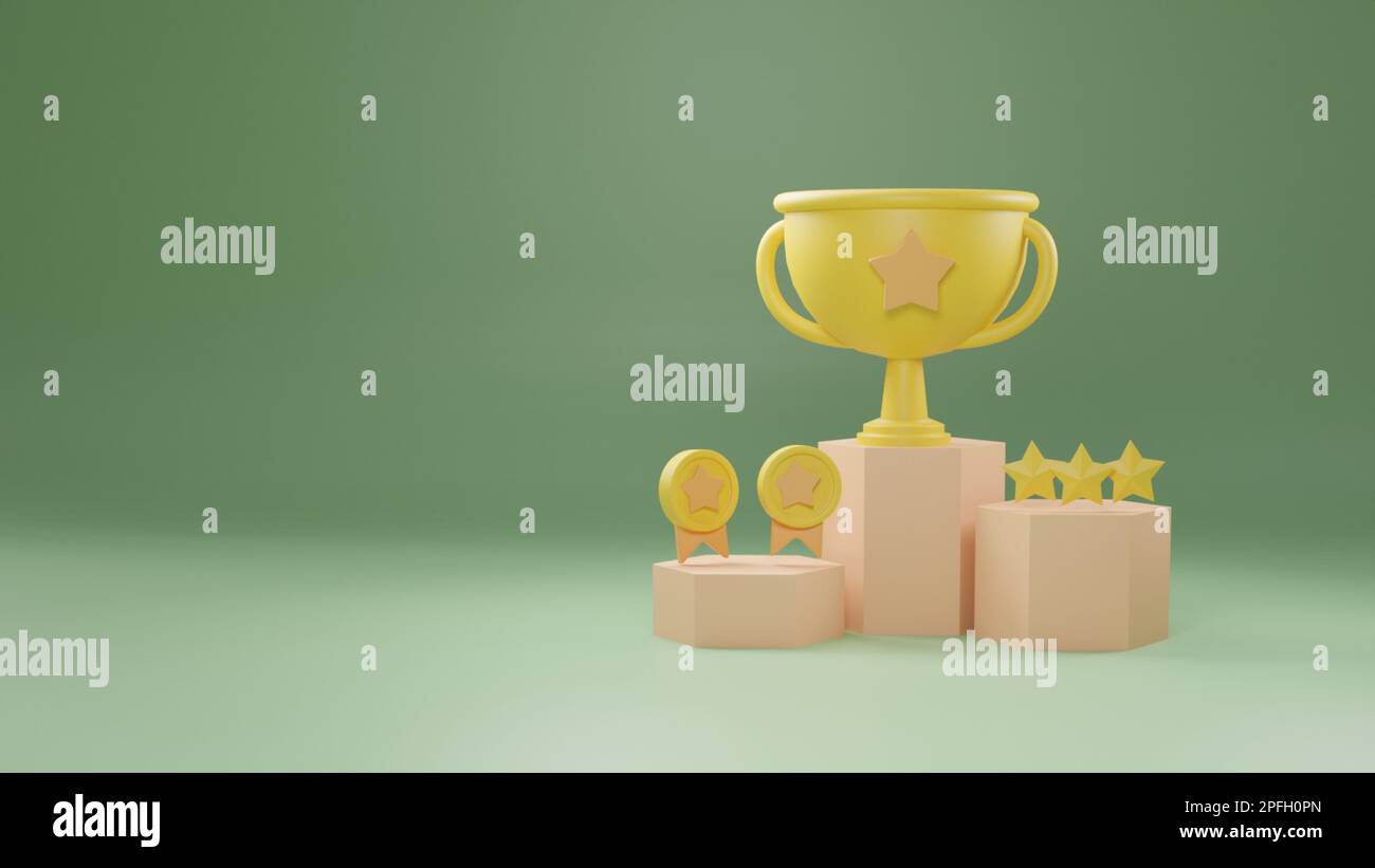 podium winners with cups, gold winners and gold stars, first and second ...