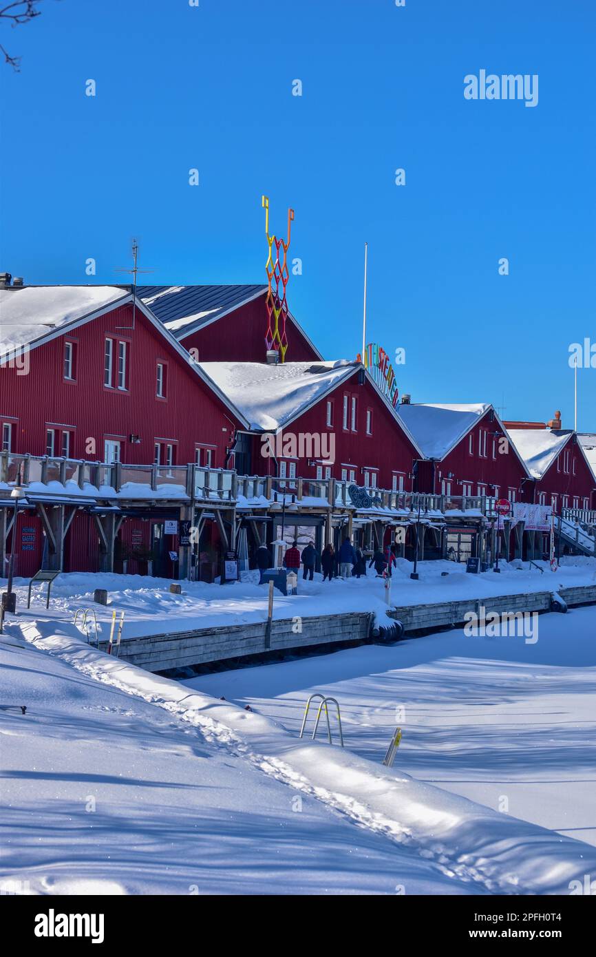 Lulea, Sweden Panorama city. Norrbottens Teater sunny winter day. Lulea ...