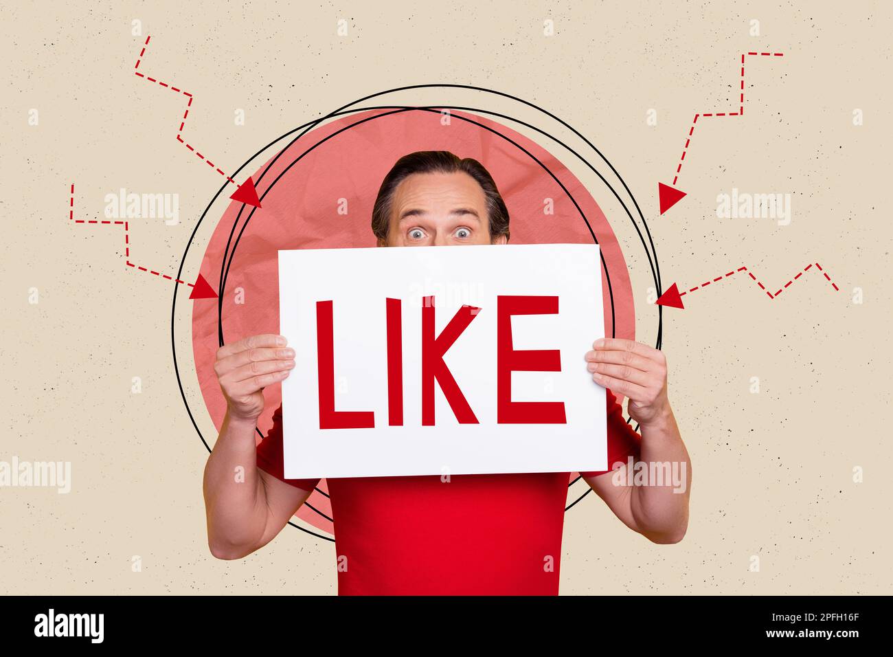 Creative template sketch photo collage of excited impressed elderly man ...