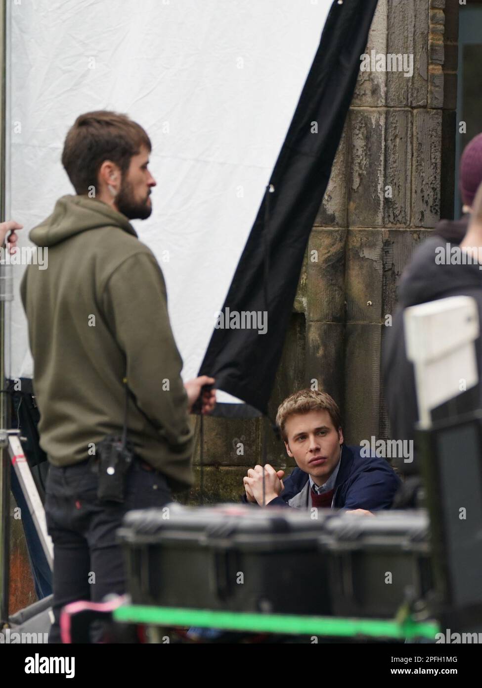 Actor Ed McVey, who plays the part of Prince William, filming scenes in ...