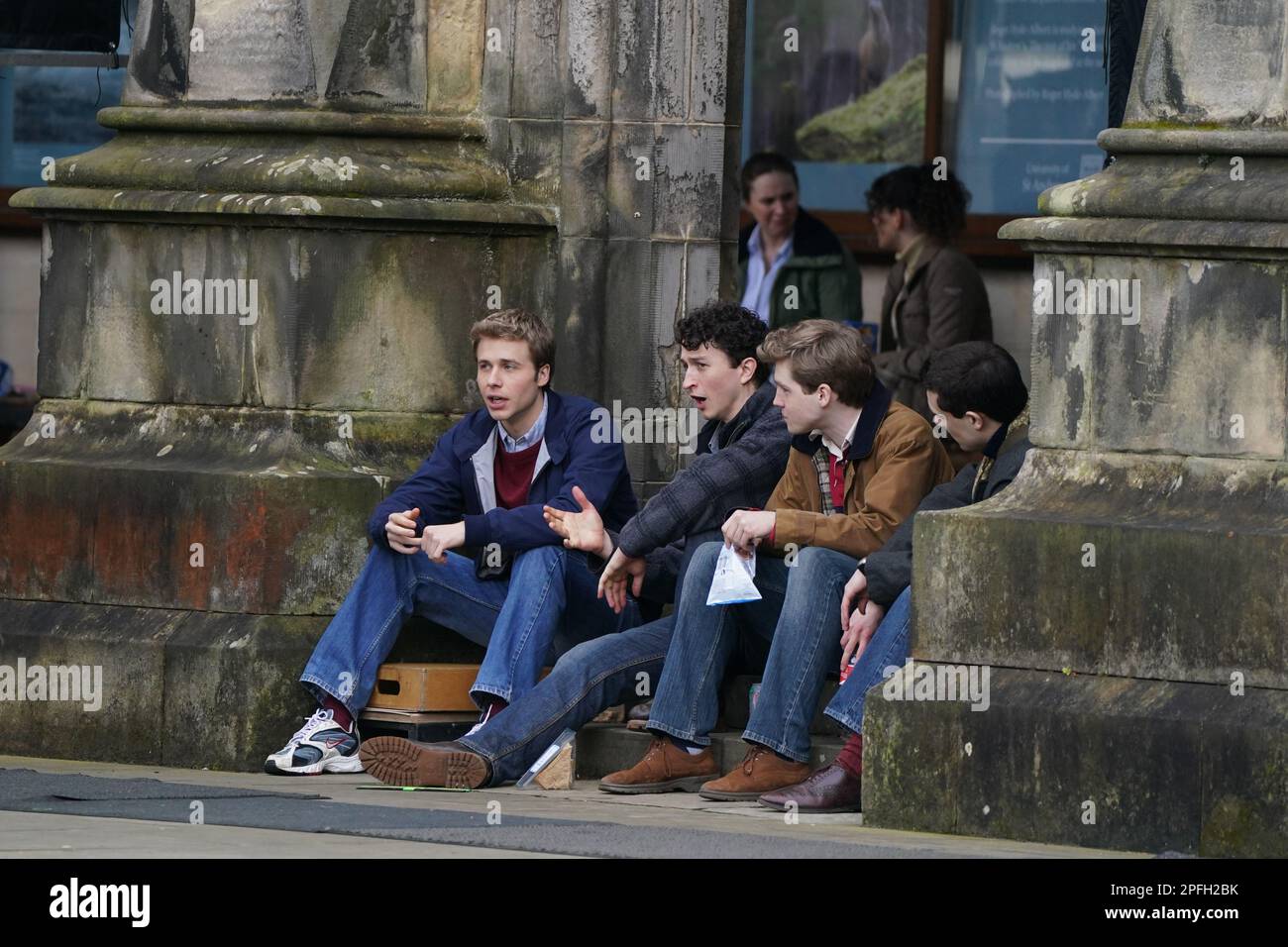 Actor Ed McVey, who plays the part of Prince William, filming scenes in St Andrews, Scotland for ...