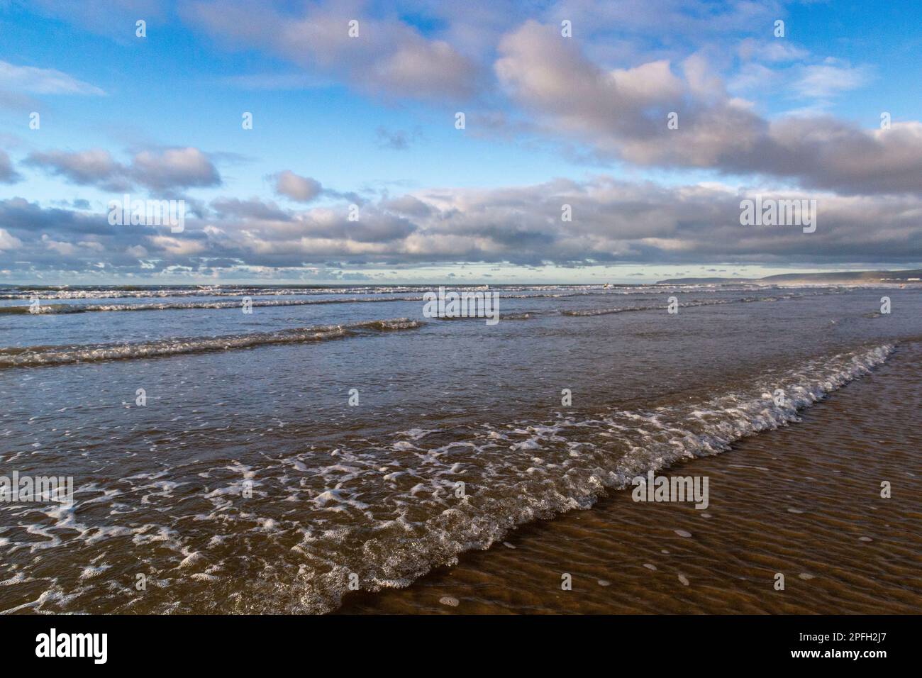 Winter, Beach View Looking Along Waves on Northam Beach to the Taw ...