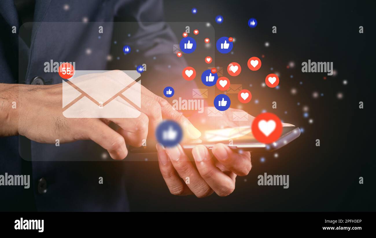 Social media and technology concept, social media activity on mobile ...