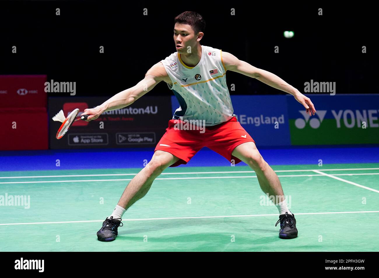 Malaysia's Jia Lee in action against Japan's Kodai Naraoka during day four of the YONEX All ...