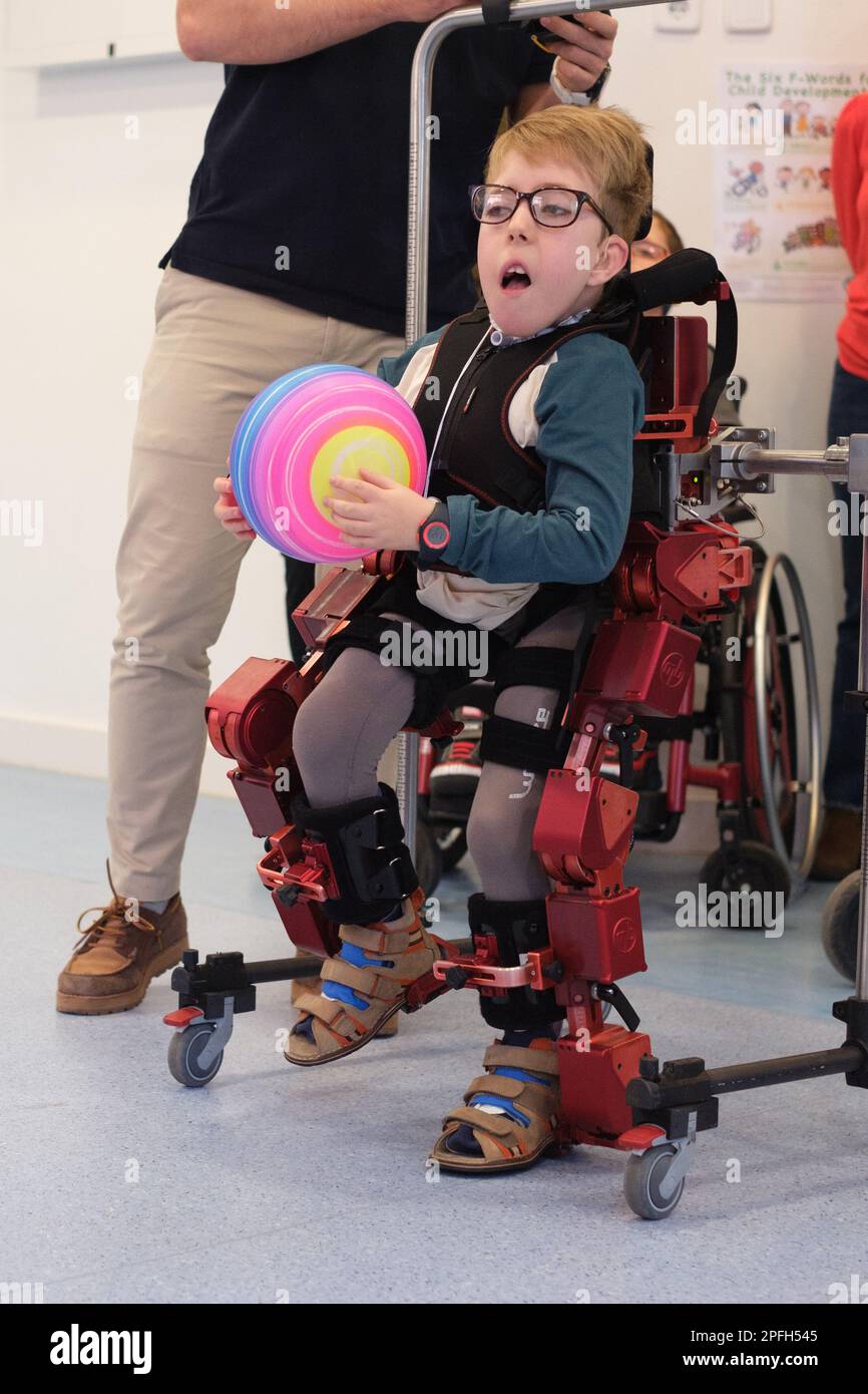 Madrid, Spain. 17th Mar, 2023. Adolfo Garcia-Ines, a 9-year-old boy who uses the Atlas 2023 ...