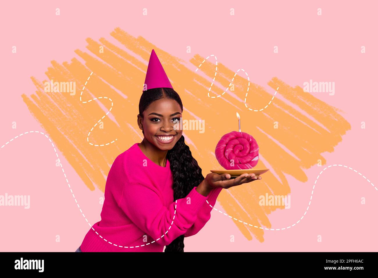 Creative photo illustration collage of funny funky girl wishes you ...