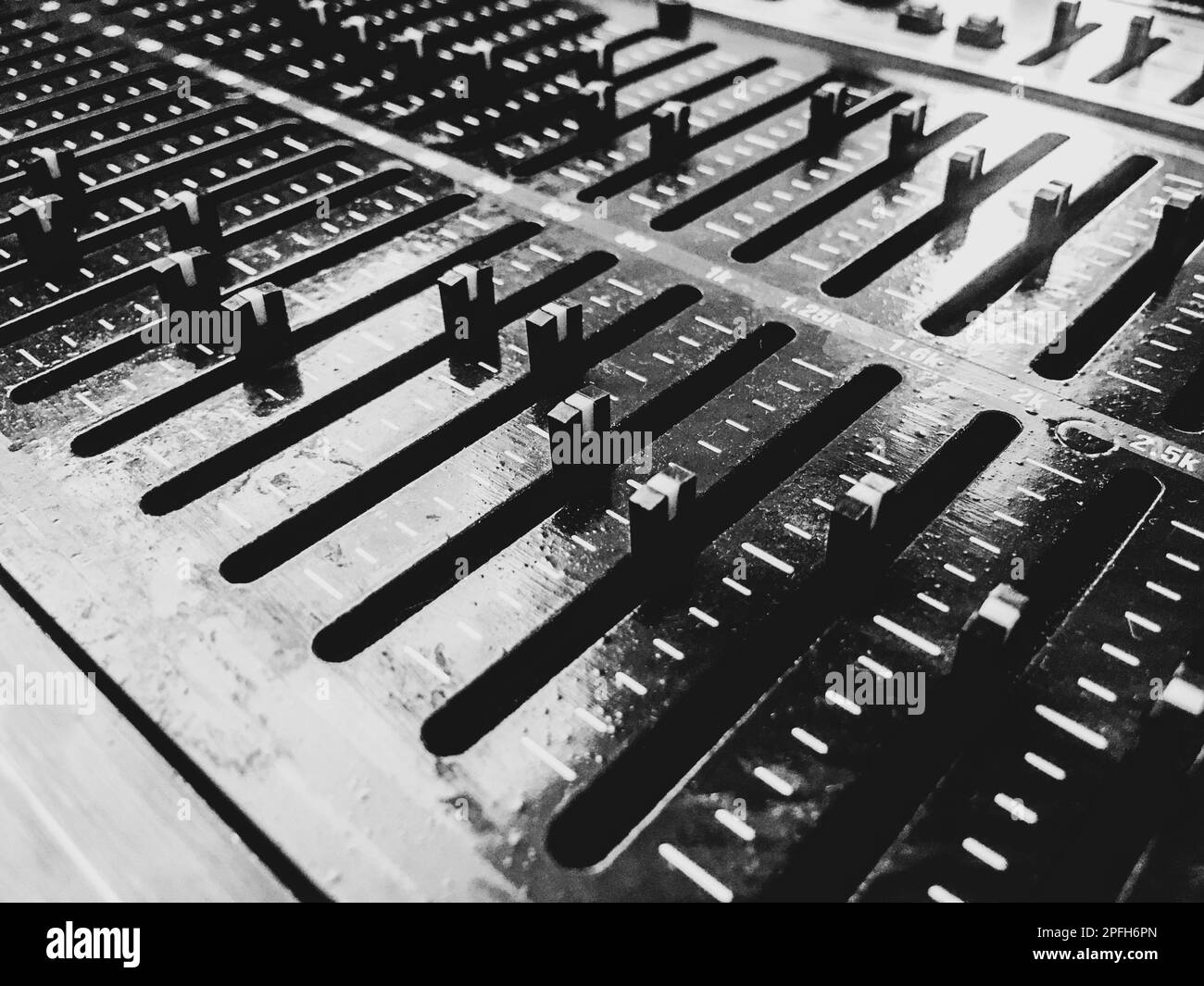 Music console. Music console sliders close-up. Musical equipment Stock ...
