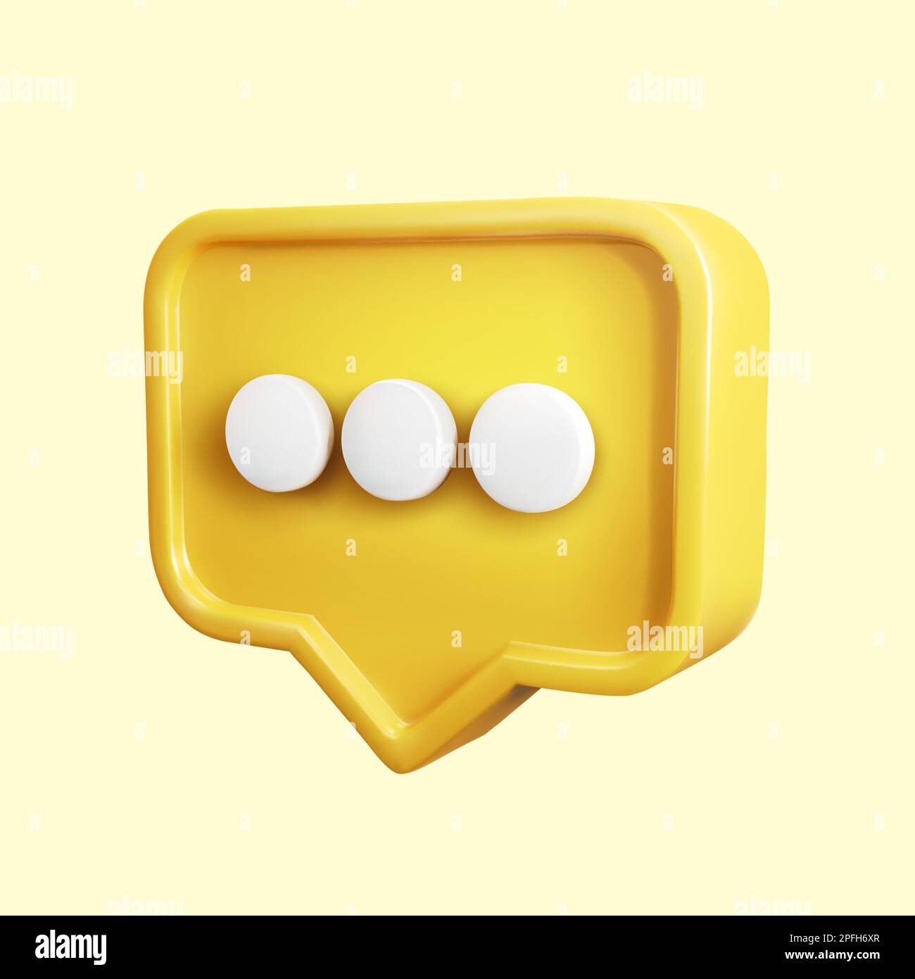 Realistic 3D yellow glossy speech bubble with dots. Dialog and chat box ...