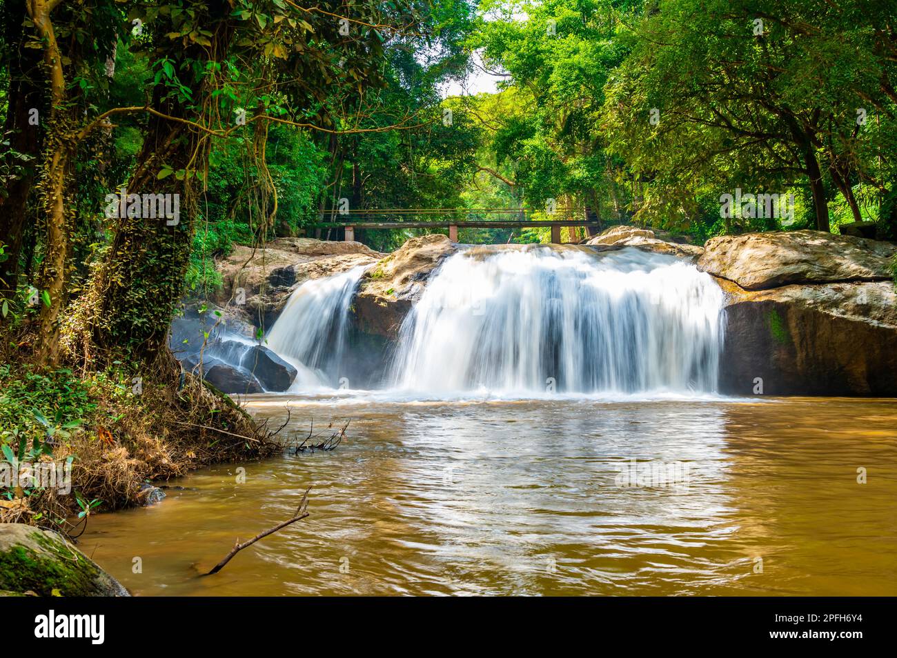 Mae sa waterfall near Chiang Mai city, Thailand. Flowing water in ...