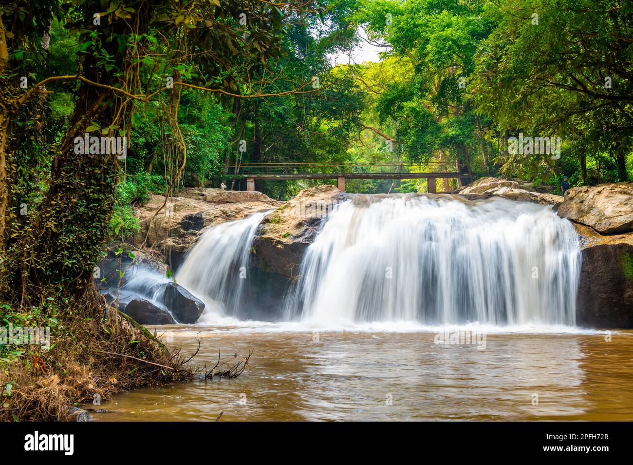 Mae sa waterfall near Chiang Mai city, Thailand. Flowing water in ...