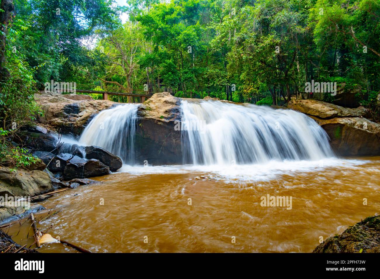 Mae sa waterfall near Chiang Mai city, Thailand. Flowing water in ...
