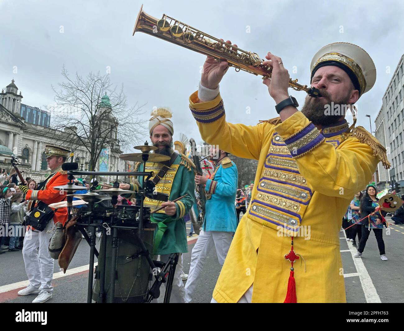 A performer takes part in the St Patrick's Day Parade in Belfast ...