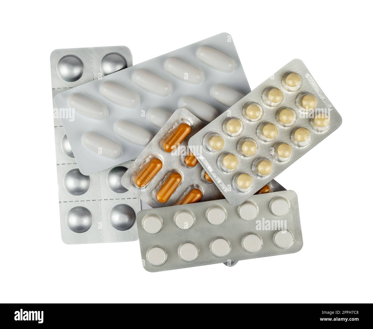 Set of different tablets, pills and capsules on white background Stock ...