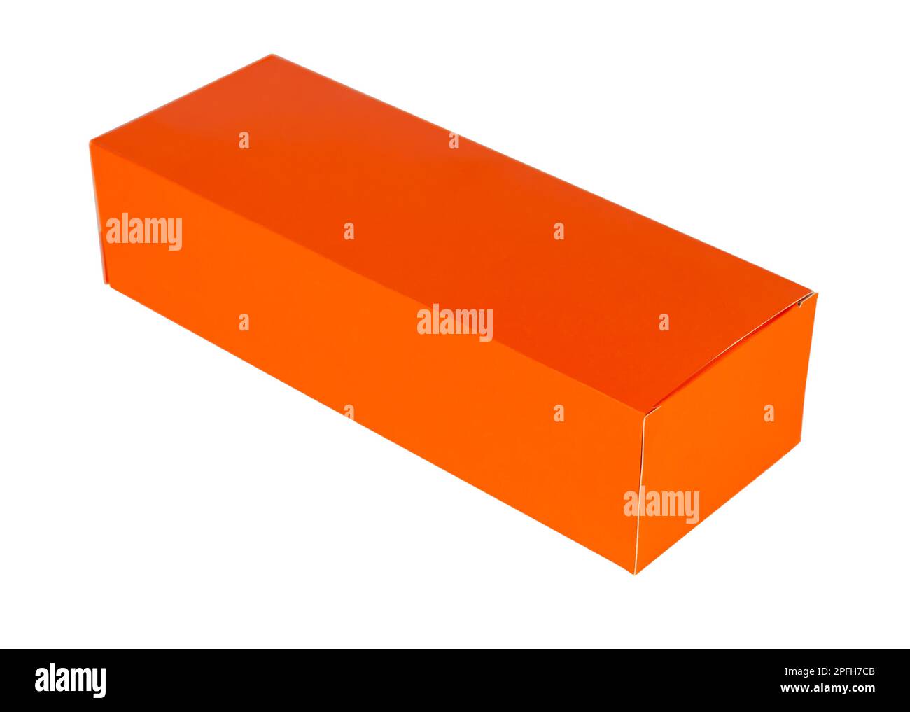Orange cardboard box in horizontal position on white background Stock ...