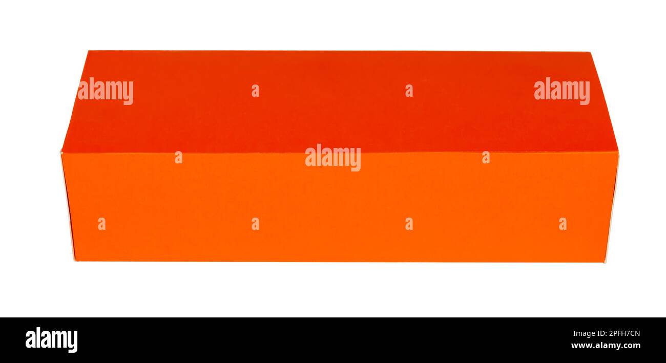 Orange cardboard box in horizontal position on white background Stock ...