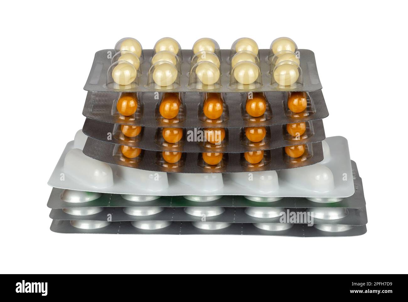 Set of different tablets, pills and capsules in blister packages on ...