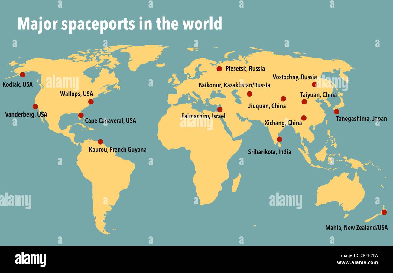 Map of the major spaceports in the world Stock Photo - Alamy