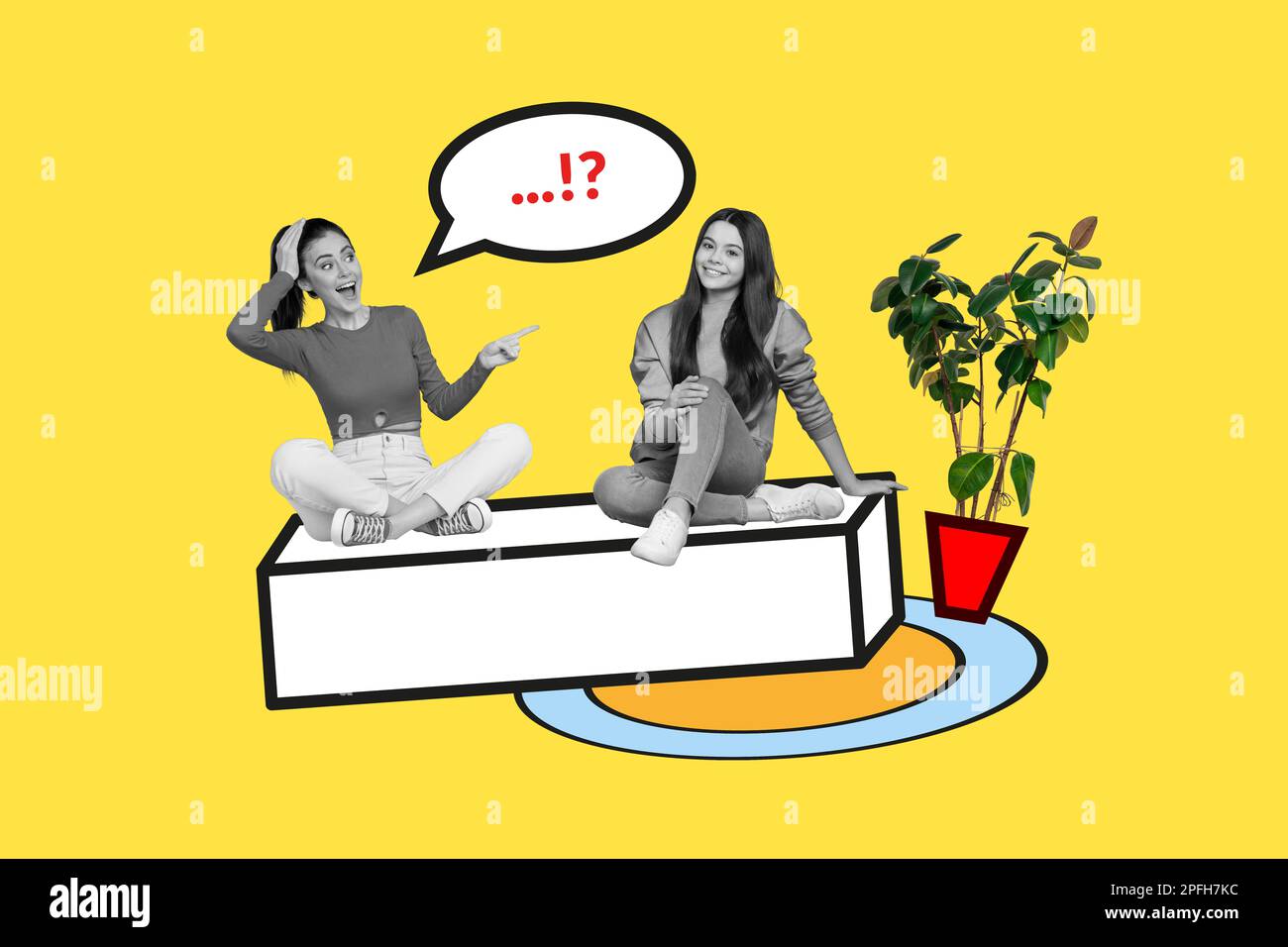 Creative photo collage artwork sketch of funny positive pretty girls ...