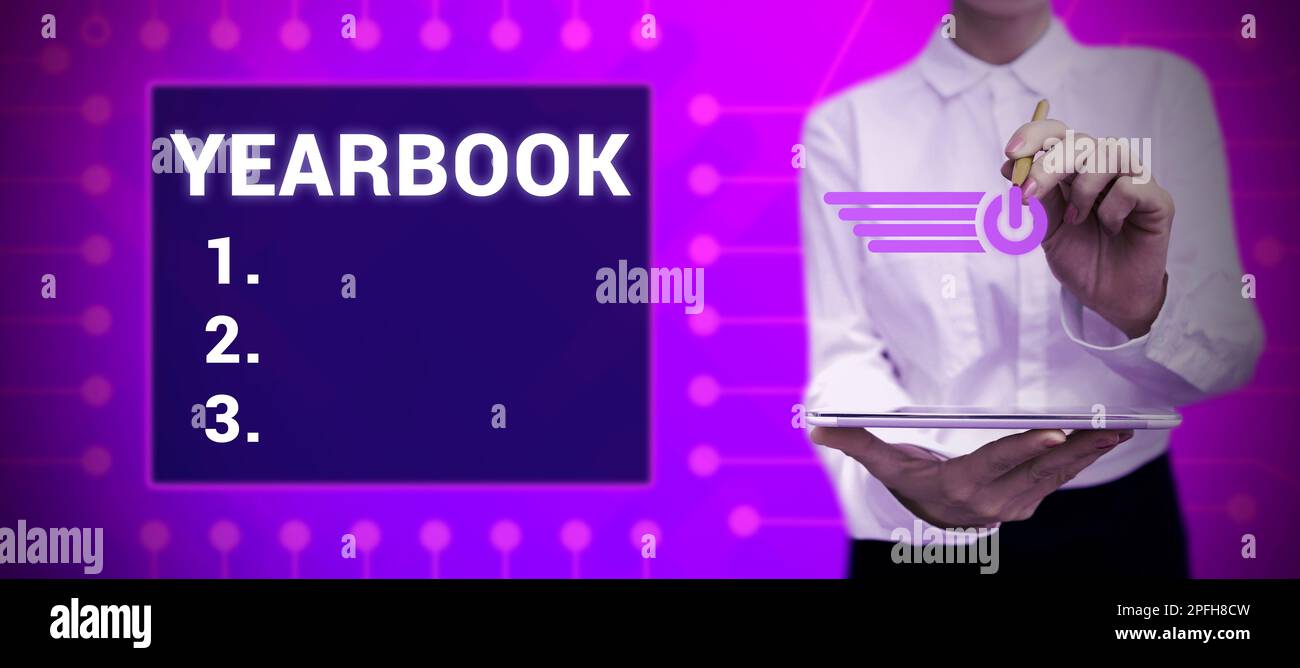 Inspiration showing sign Yearbook. Word Written on publication compiled ...