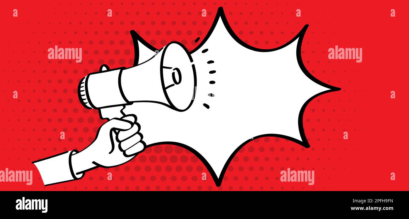 Cartoon megaphone, microphone to speak message symbol. loudspeaker ...