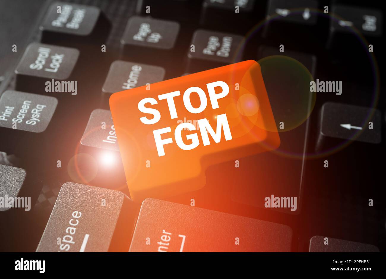Hand writing sign Stop Fgm. Conceptual photo Put an end on female ...