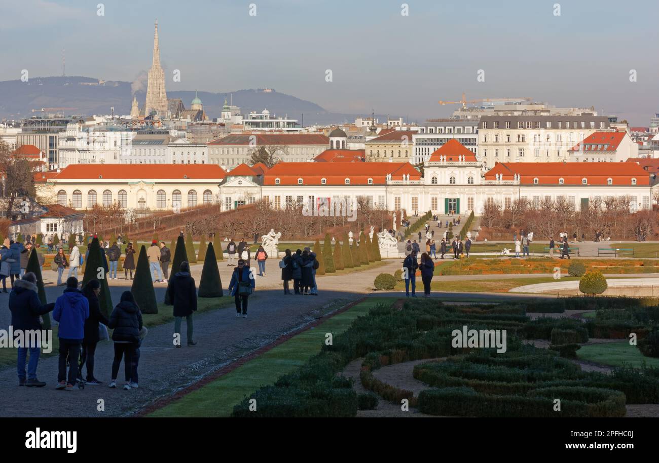 VIENNA, Austria - January 4, 2023:View of the Belvedere garden and ...