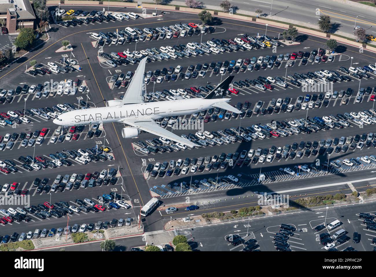 Commercial airliner landing at LAX Los Angeles International Airport ...