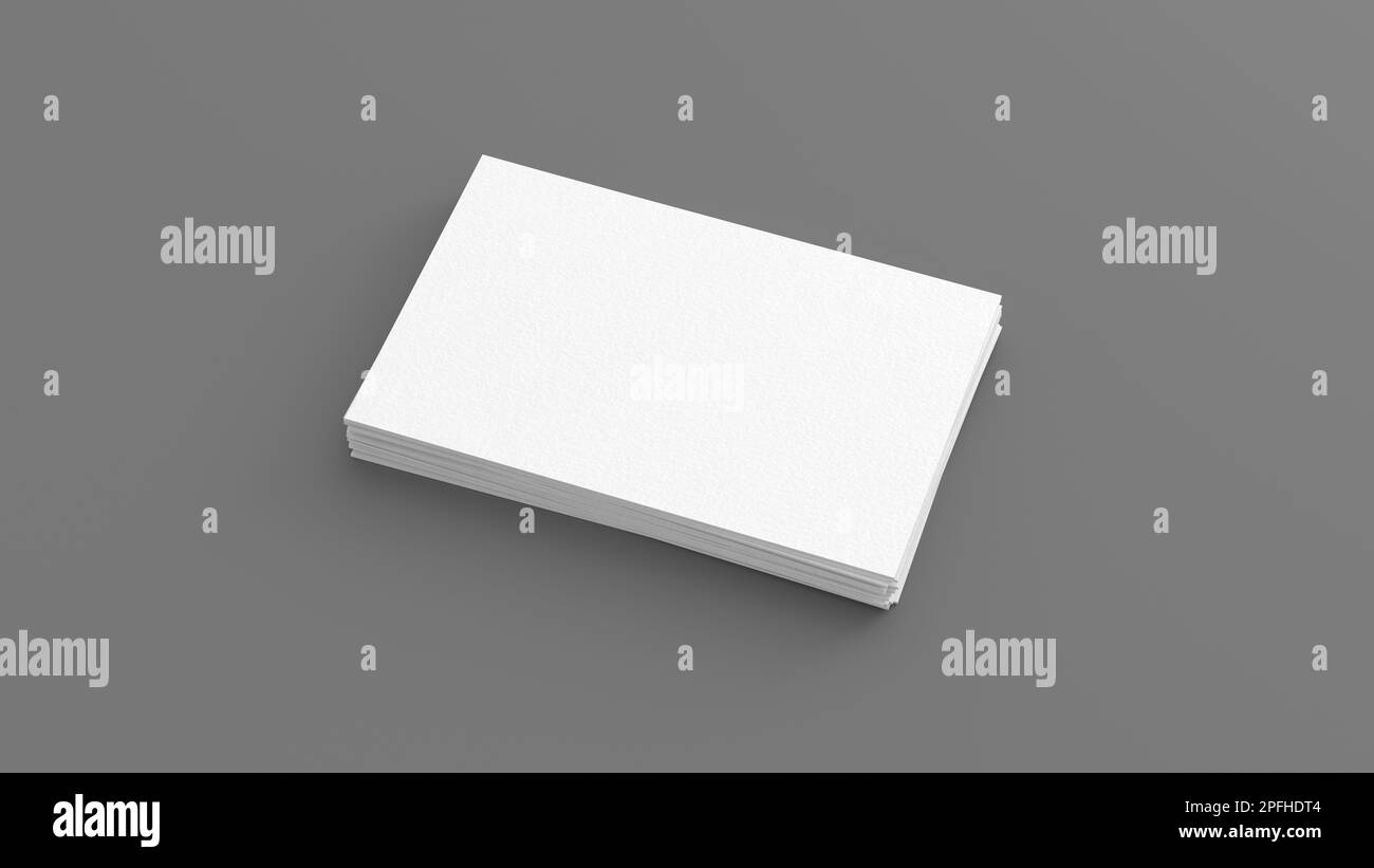 Business card mockup. Stack of business cards on gray background. Side ...