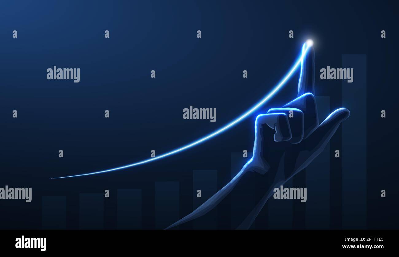 Growth. Rising success graph chart with a neon line. Upward trend ...