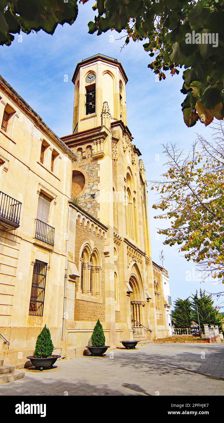 View with church of San Cebria de Tiana, Barcelona, Catalunya, Spain ...