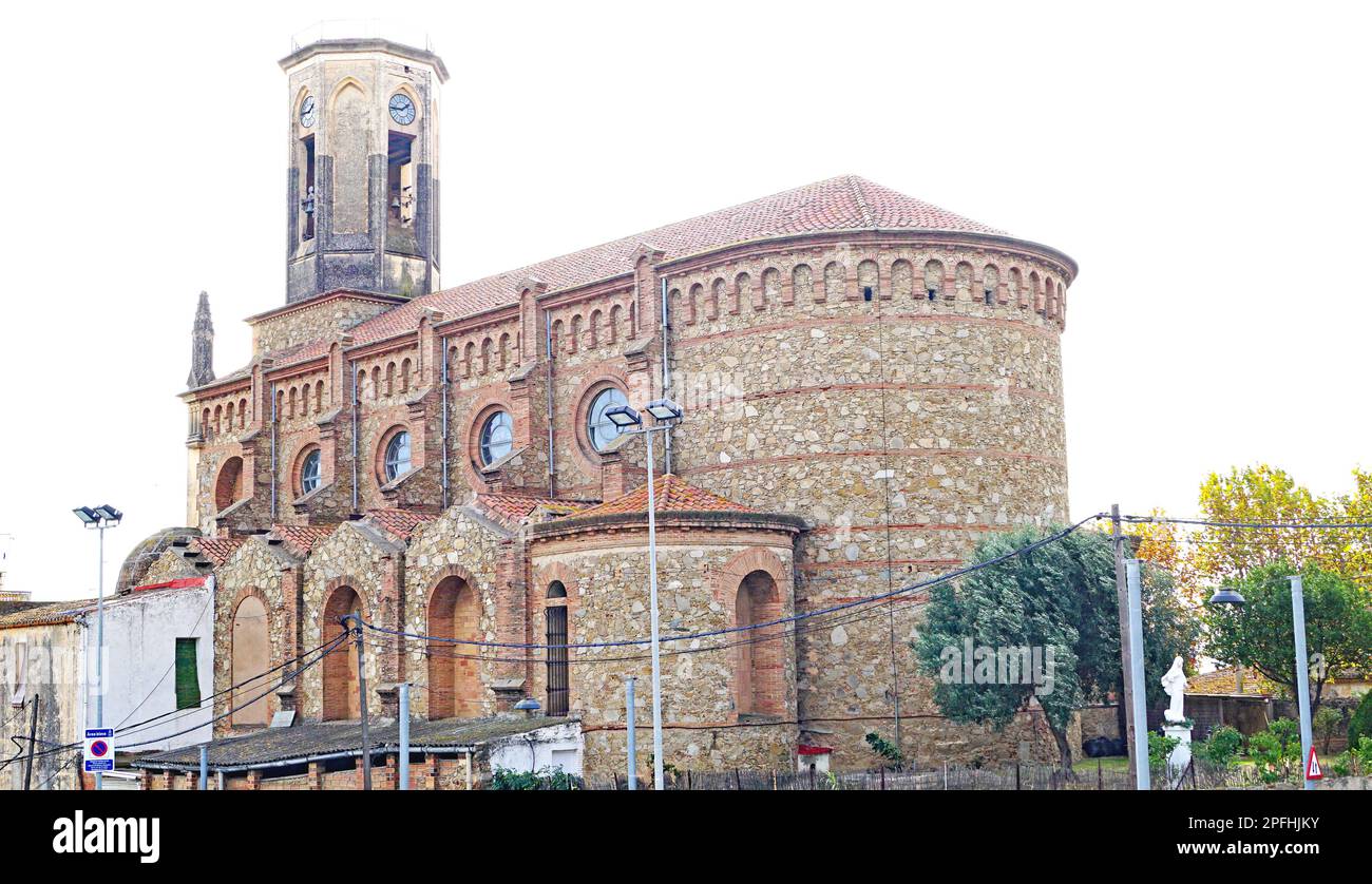 View with church of San Cebria de Tiana, Barcelona, Catalunya, Spain ...