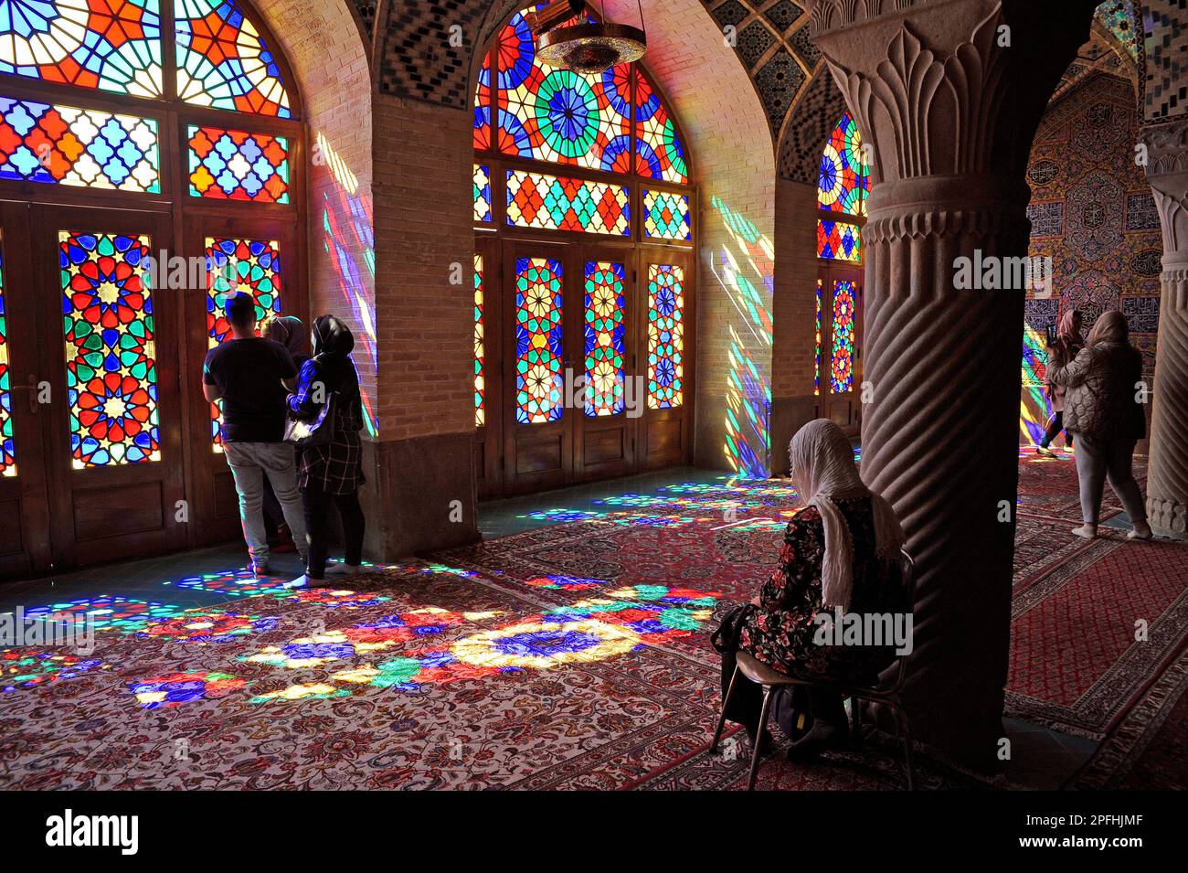 The prayer hall of Nasir Ol Molk Mosque or Pink Mosque with its ...